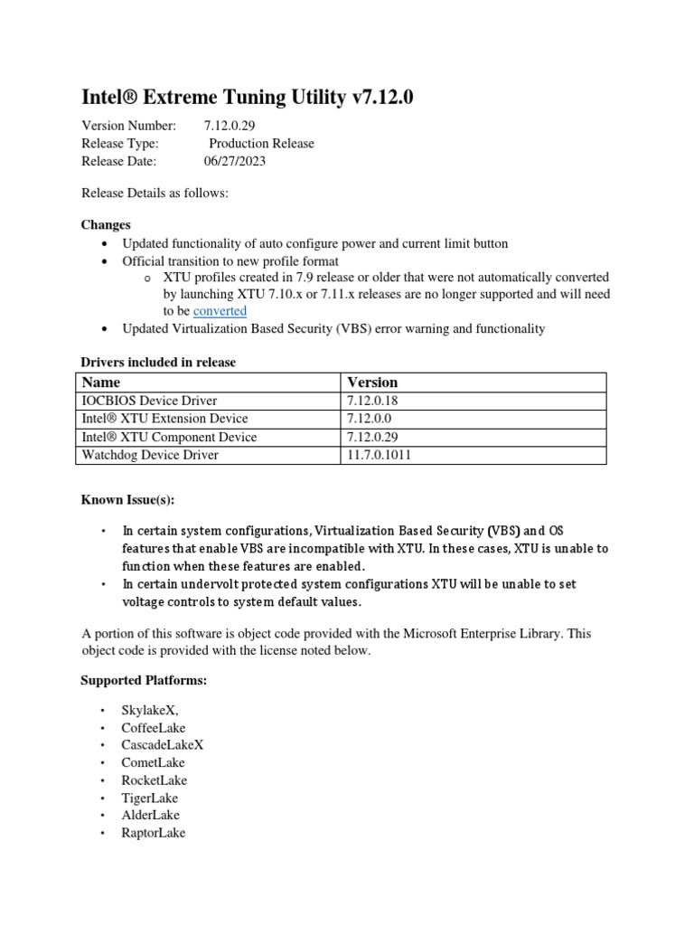 XTU-7 12 0 29-ReleaseNotes | PDF | Windows 10 | License