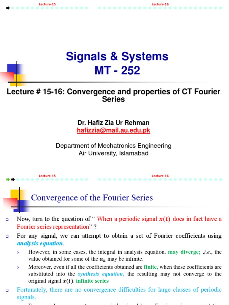 Lecture 15 16 Convergence And Properties Of Fourier Series Pdf Mathematical Analysis Mathematics