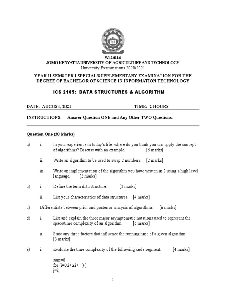 Ics 2105 Data Structures & Algorithm | PDF | Algorithms | Time Complexity