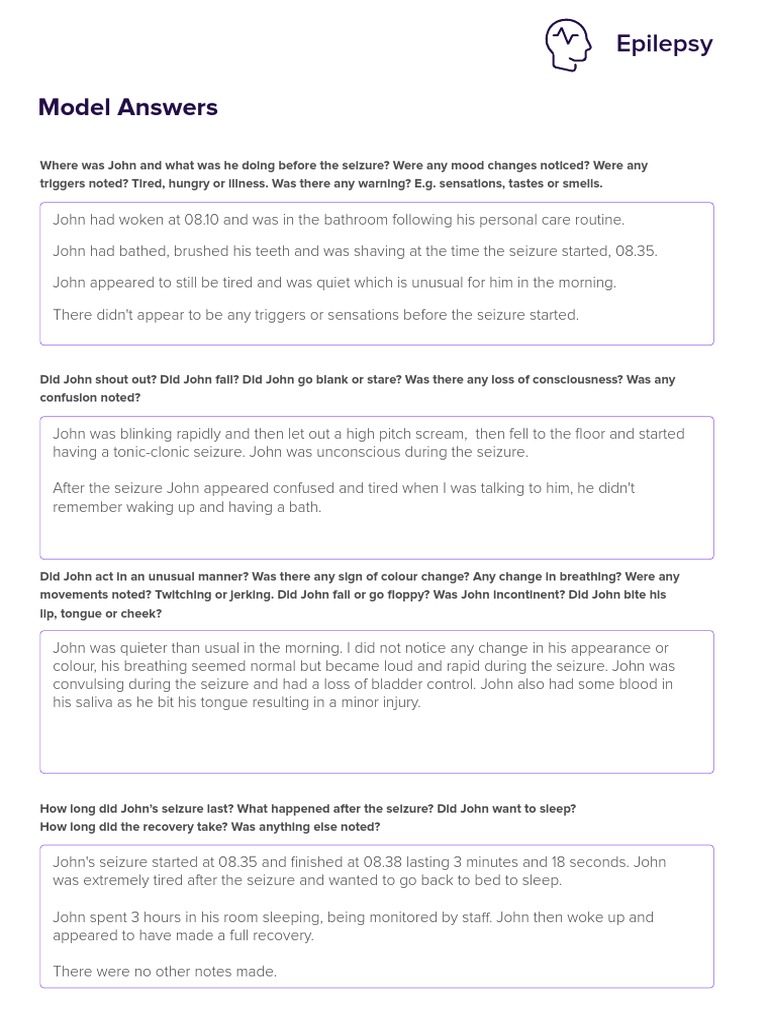 Epilepsy Case Study Model Answers | PDF