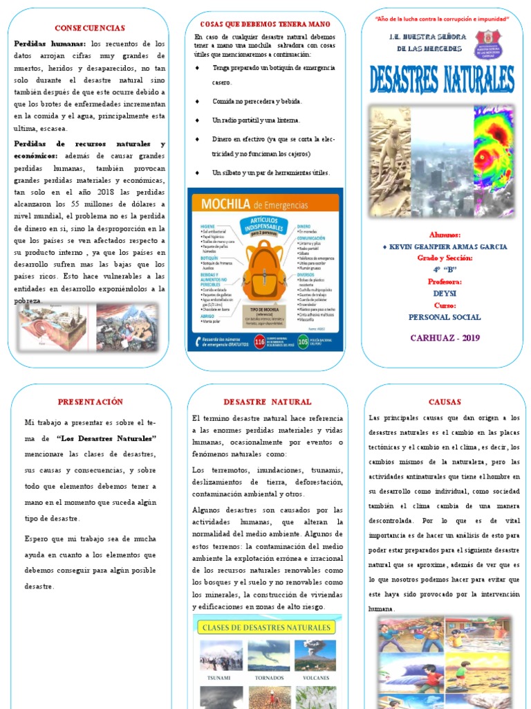 Triptico Desastres Naturales | PDF | Desastres naturales | Entorno natural