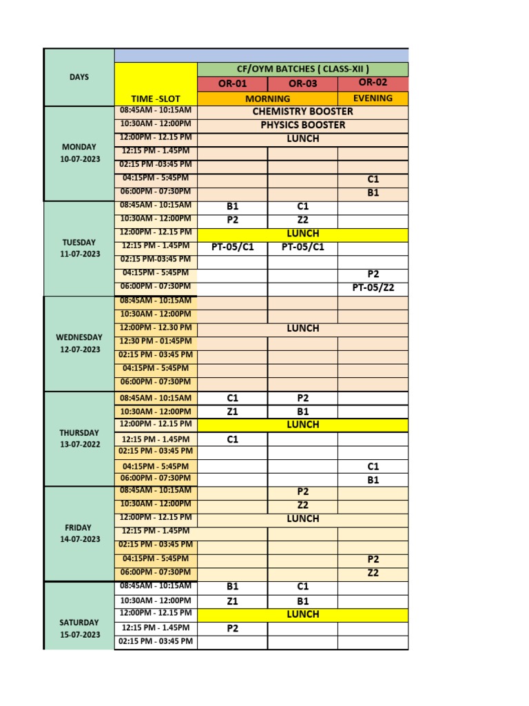 Weekly Class Schedule: July 2023 | PDF