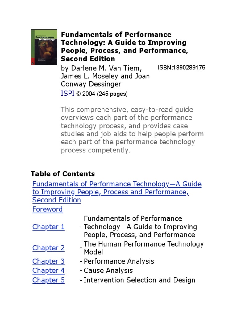 Fundamentals of Performance Technology A Guide To Improving People ...