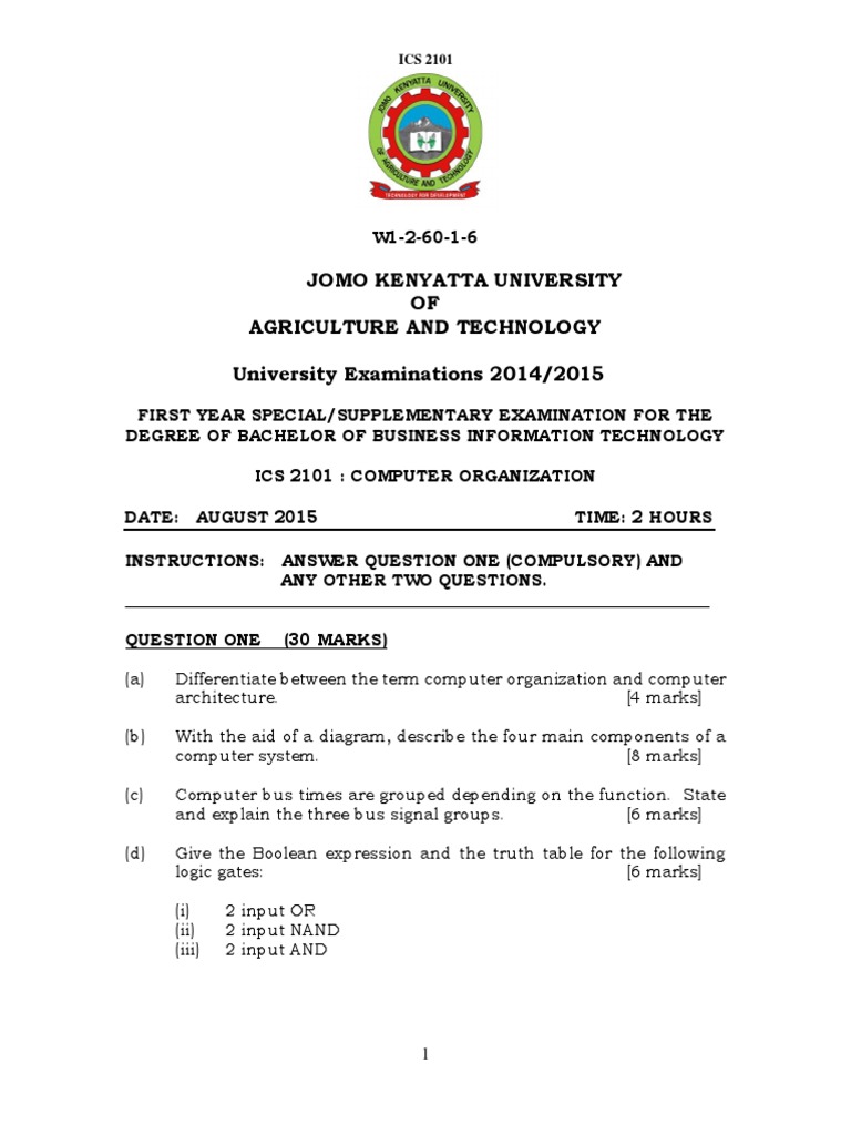 Ics 2101 Computer Organization | PDF | Input/Output | Computer Memory