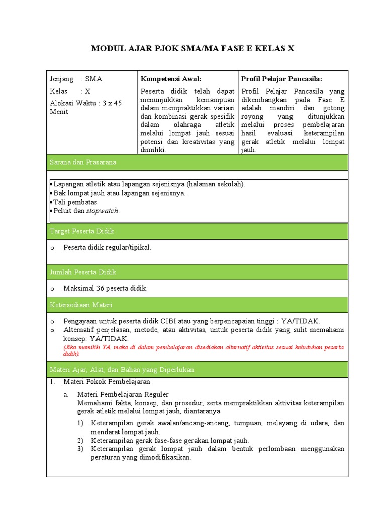 Modul Ajar Lompat Jauh 2023 | PDF