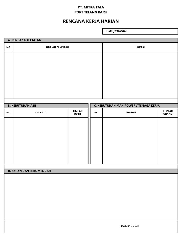 Form Rencana Kerja Harian | PDF