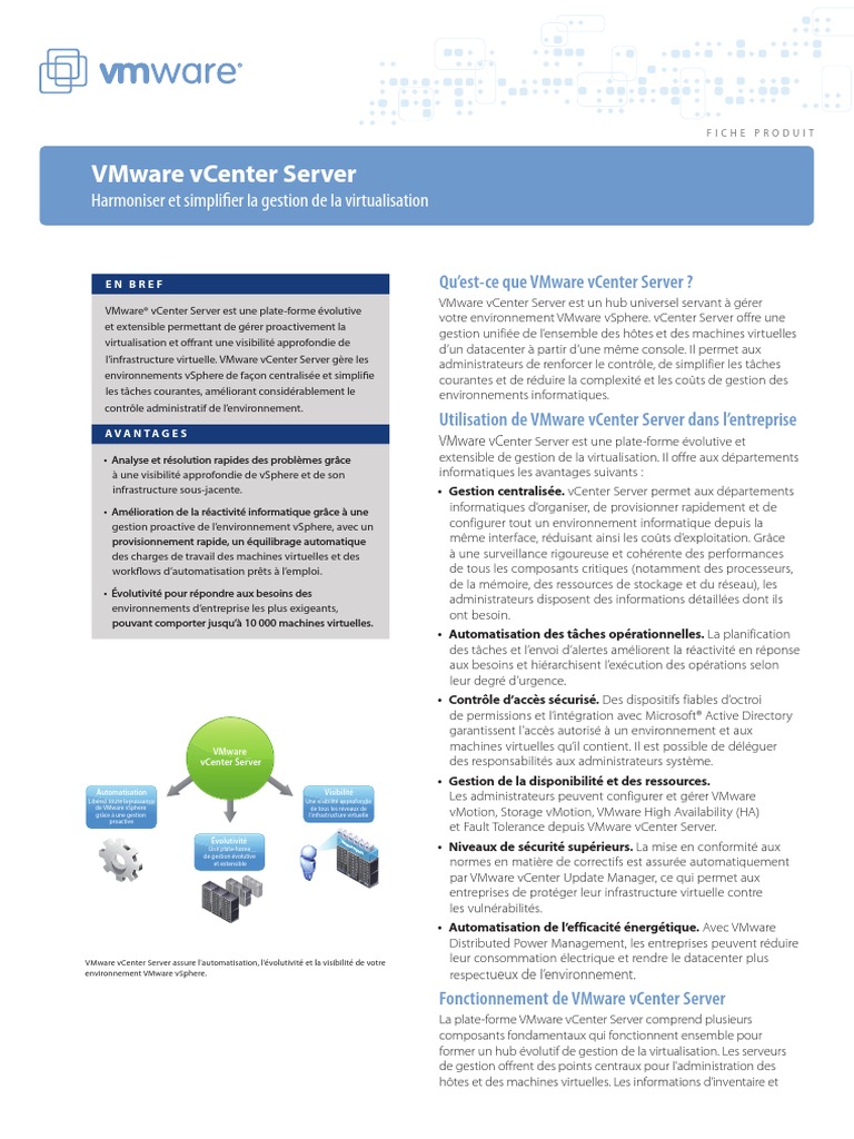 Vmware Vcenter Datasheet FR | PDF | VMware | Virtualisation