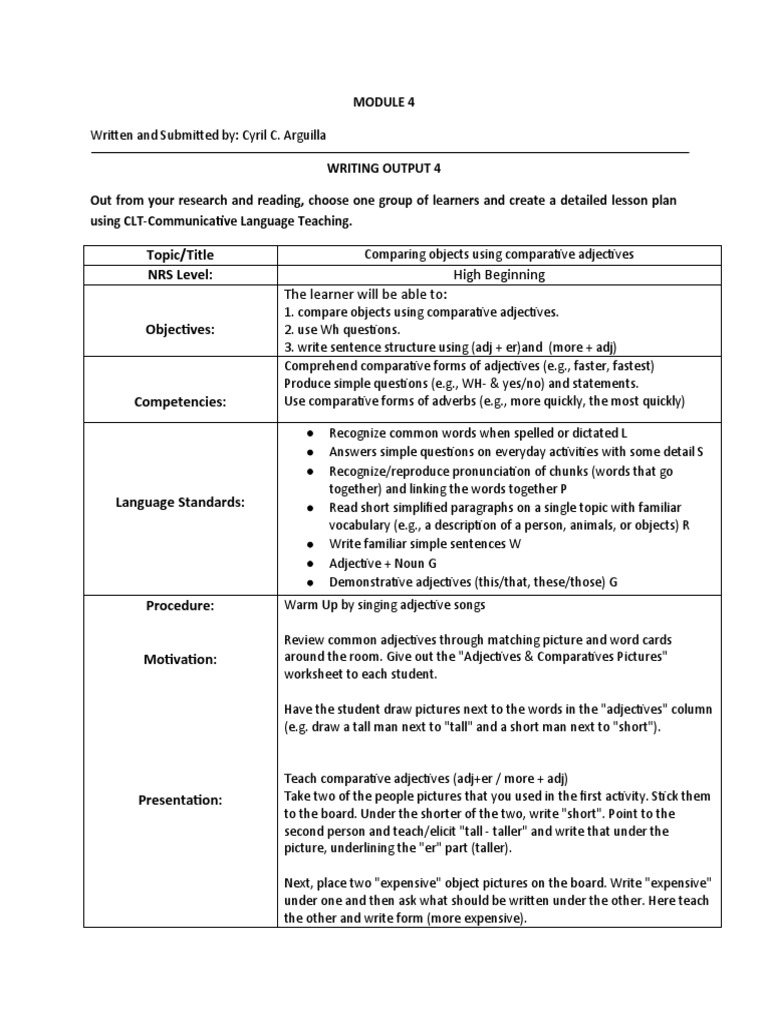 Lesson Plan in Comparing Objects Using Comparative Adjectives | PDF ...