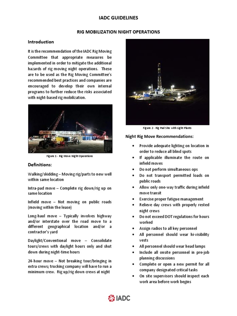 IADC Guidelines Rig Mobilization Night Operations | PDF | Road | Truck ...