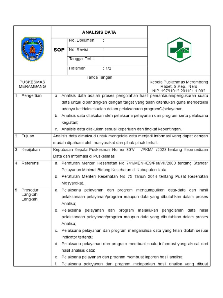 SOP Analisis Data Puskesmas | PDF | Teknologi & Rekayasa
