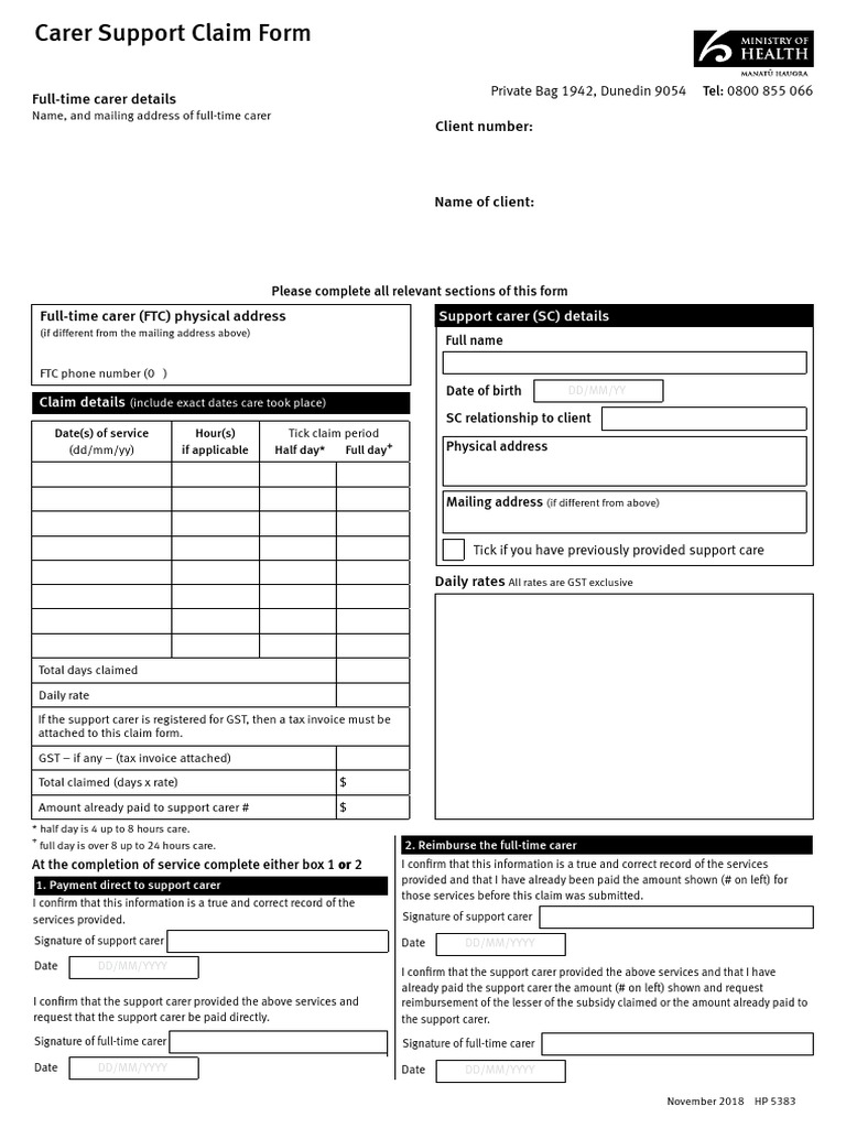 Carer Support Claim Form | PDF