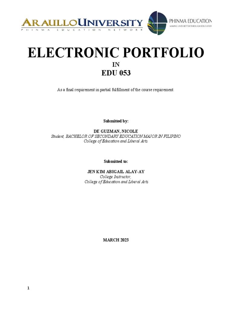 Electronic Portfolio: As A Final Requirement in Partial Fulfillment of ...