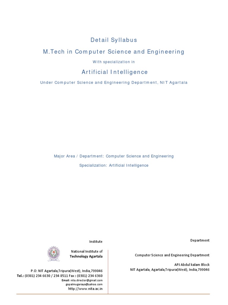 Syllabus AI MTech CSE | PDF | Artificial Intelligence | Intelligence (AI) & Semantics