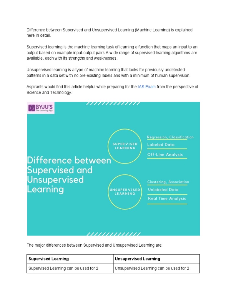 Difference Between Supervised and Unsupervised Learning | PDF | Machine Learning | Statistical ...
