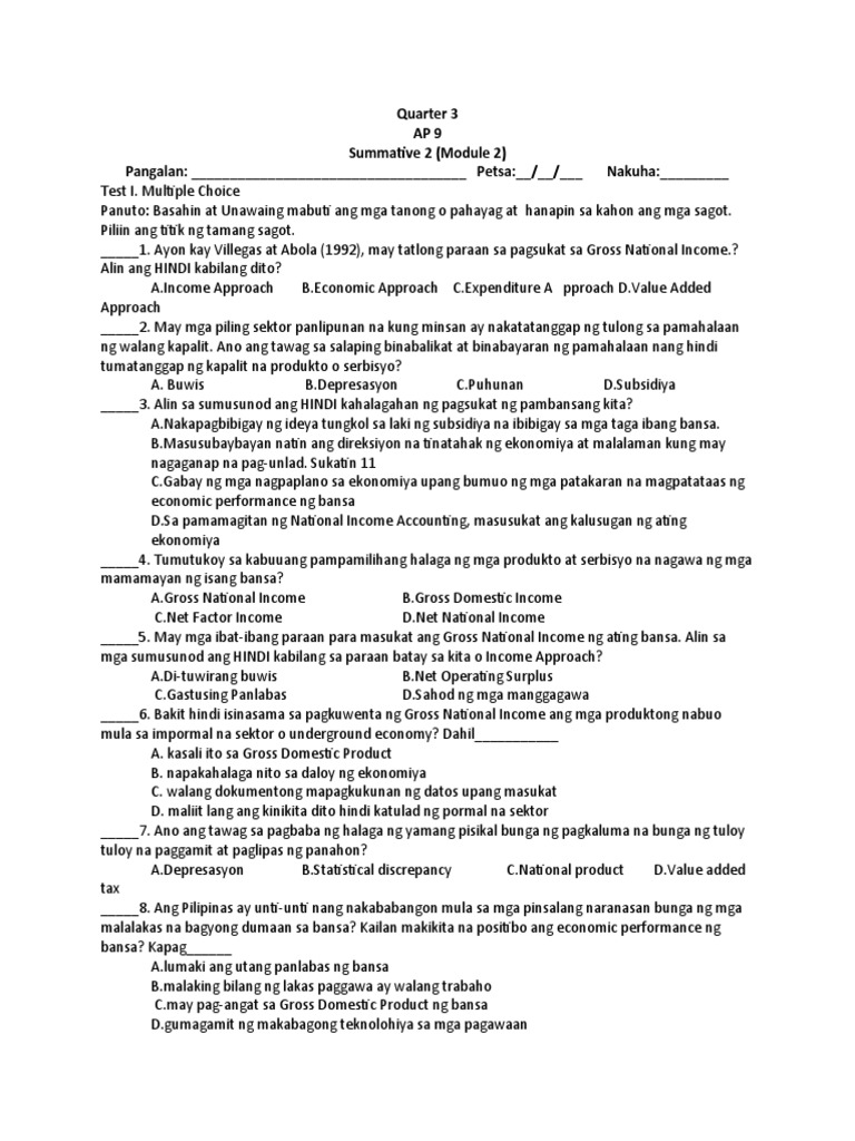 Quarter 3-Summative 2 Ap 9 | PDF