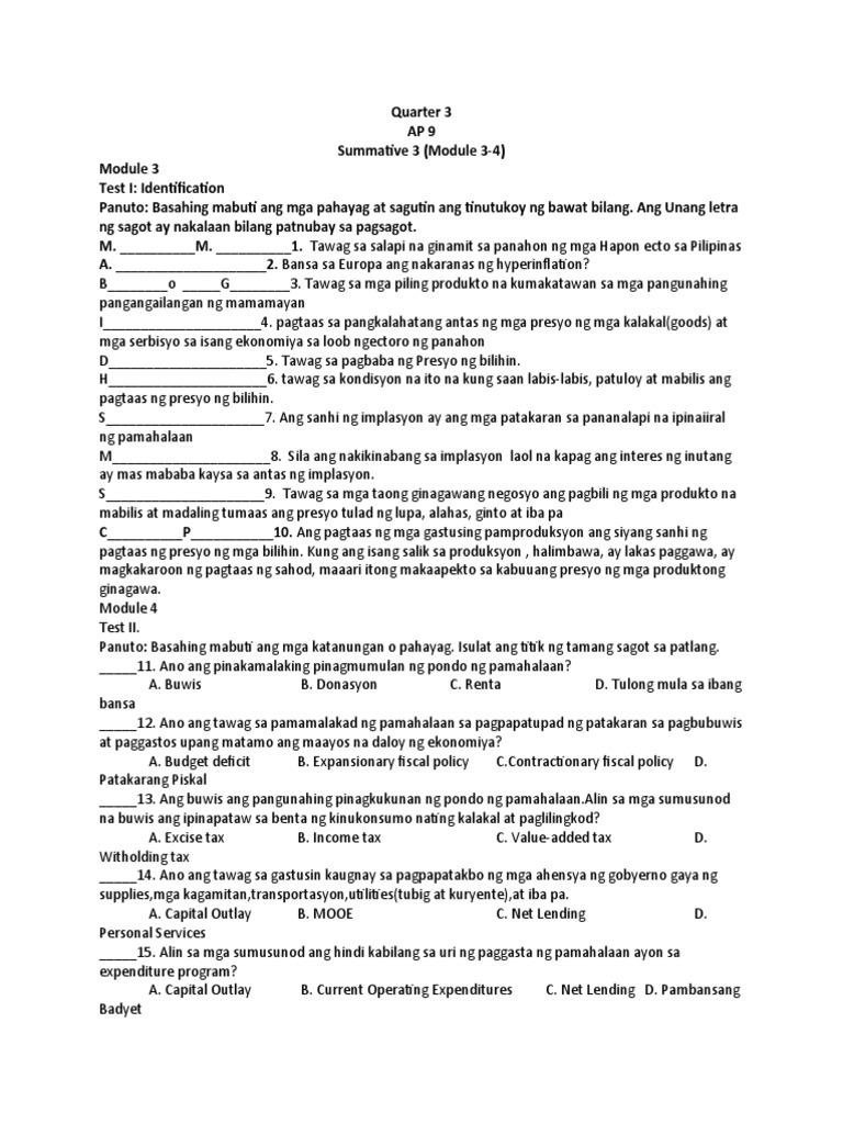Quarter 3-Summative 3 | PDF