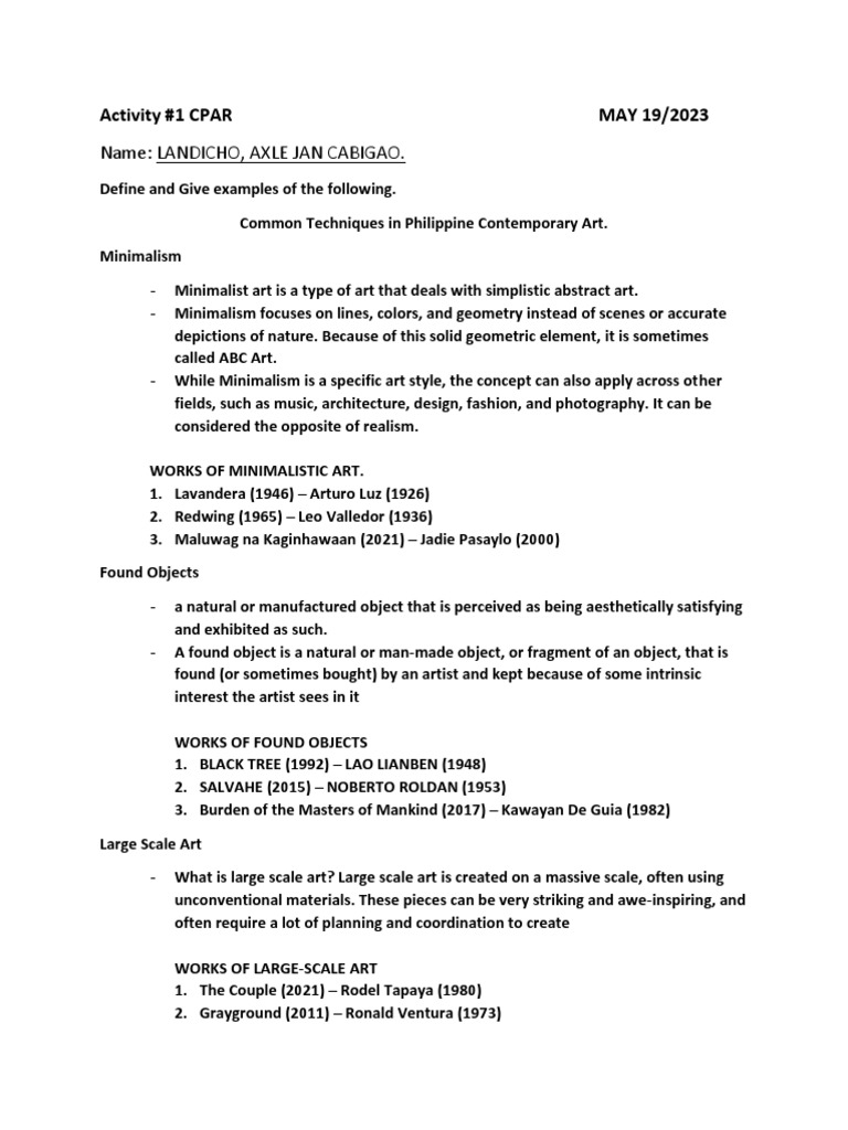 Contemporary Arts Activity 1 | PDF | Minimalism | Paintings