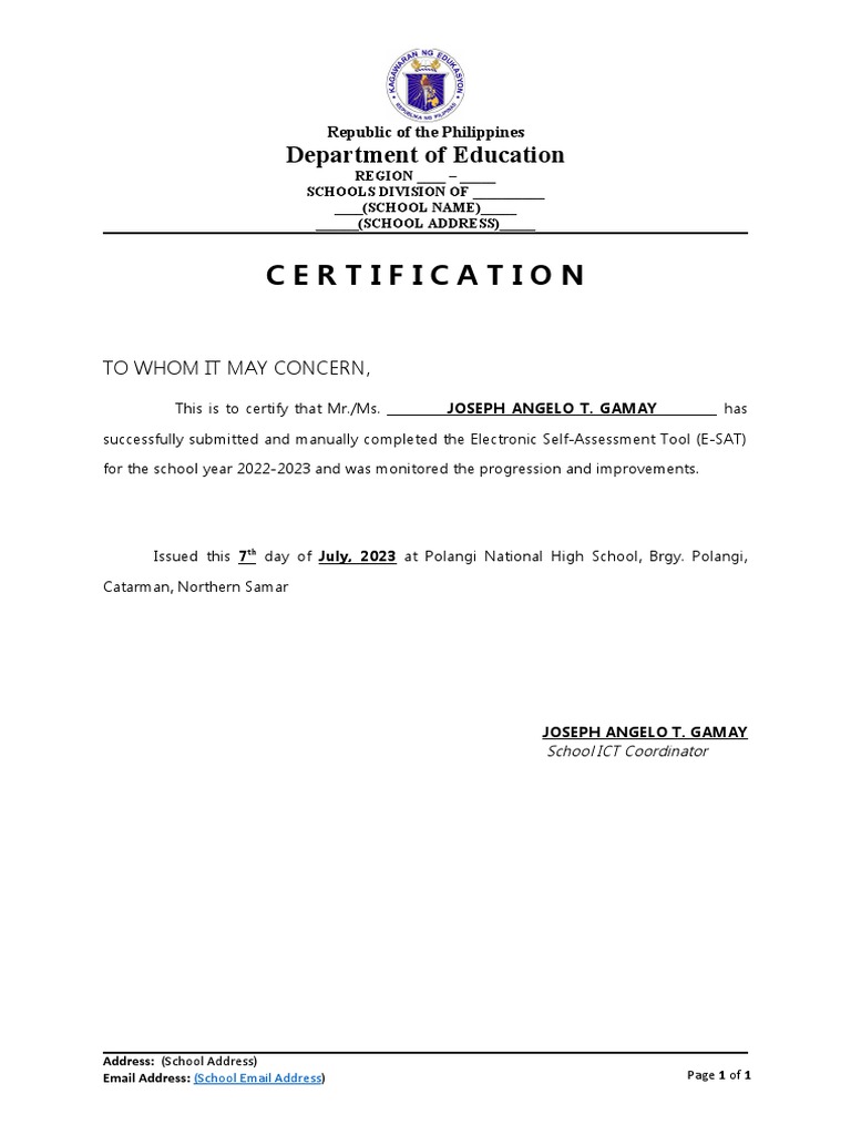 Ict E-Sat Certification 2023 | PDF