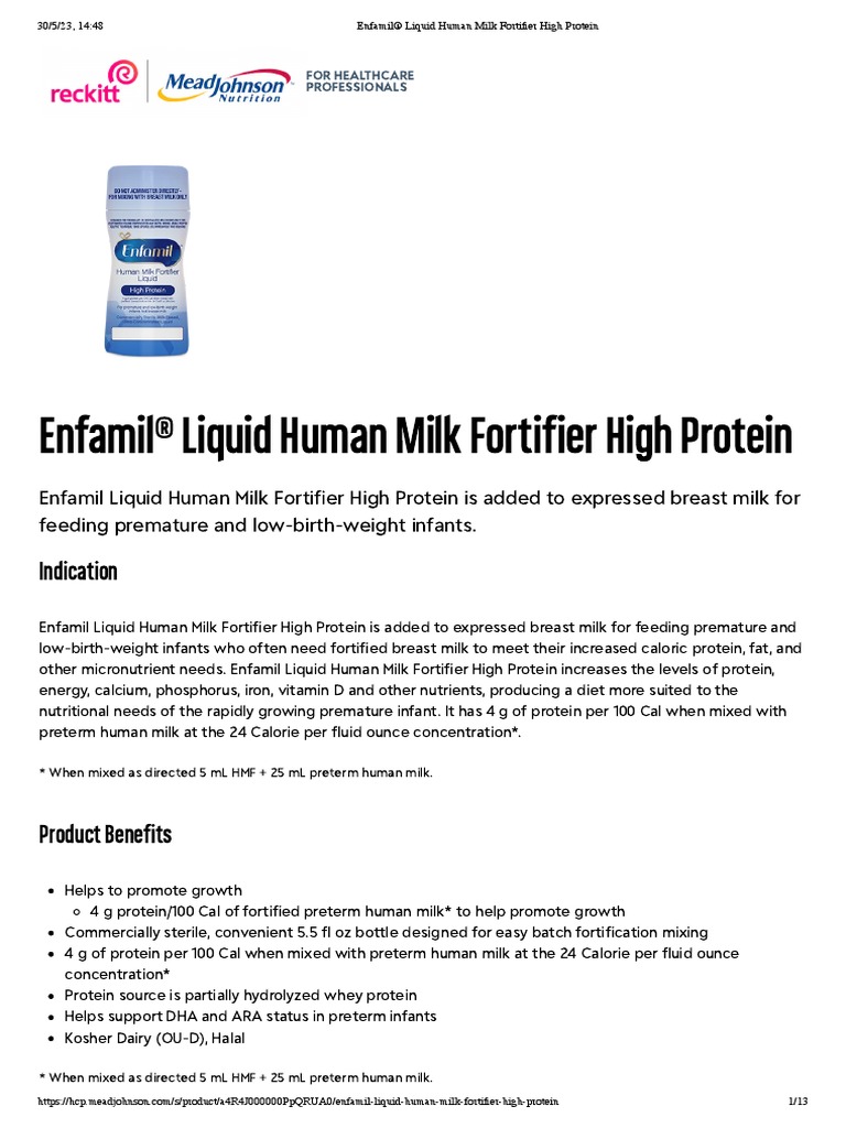 Enfamil® Liquid Human Milk Fortifier High Protein | PDF | Nutrients ...