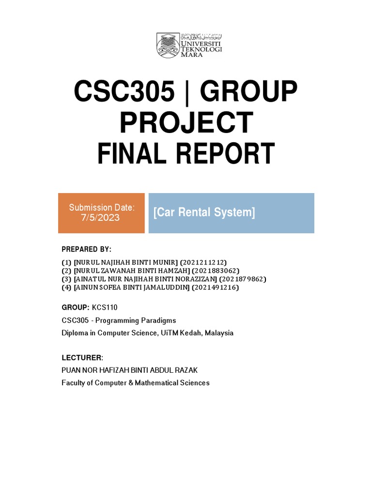 FinalReport CSC305 CarRentalSystem | PDF | Taxes | Graphical User ...