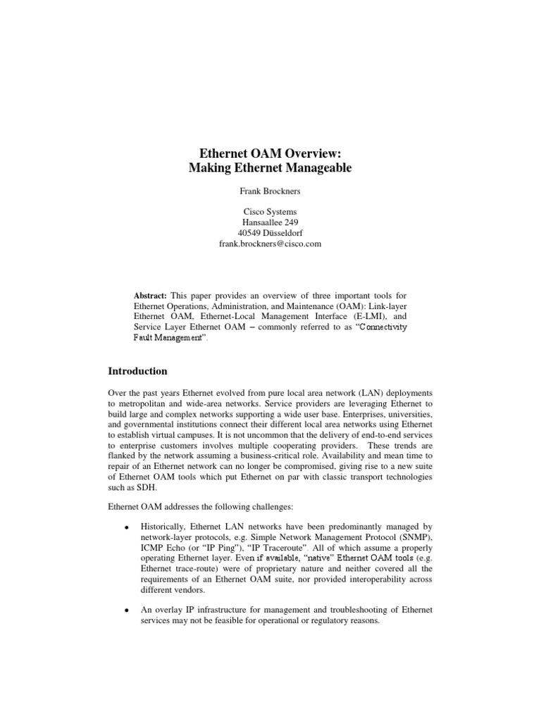 Ethernet Oam Overview | PDF | Multiprotocol Label Switching | Networking Ethernet Oam Overview | PDF | Multiprotocol Label Switching | Networking