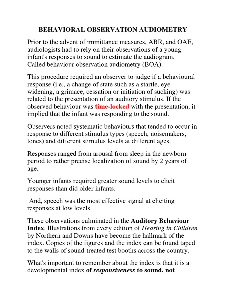 Behavioural Observation Audiometry | PDF | Hearing | Psychology