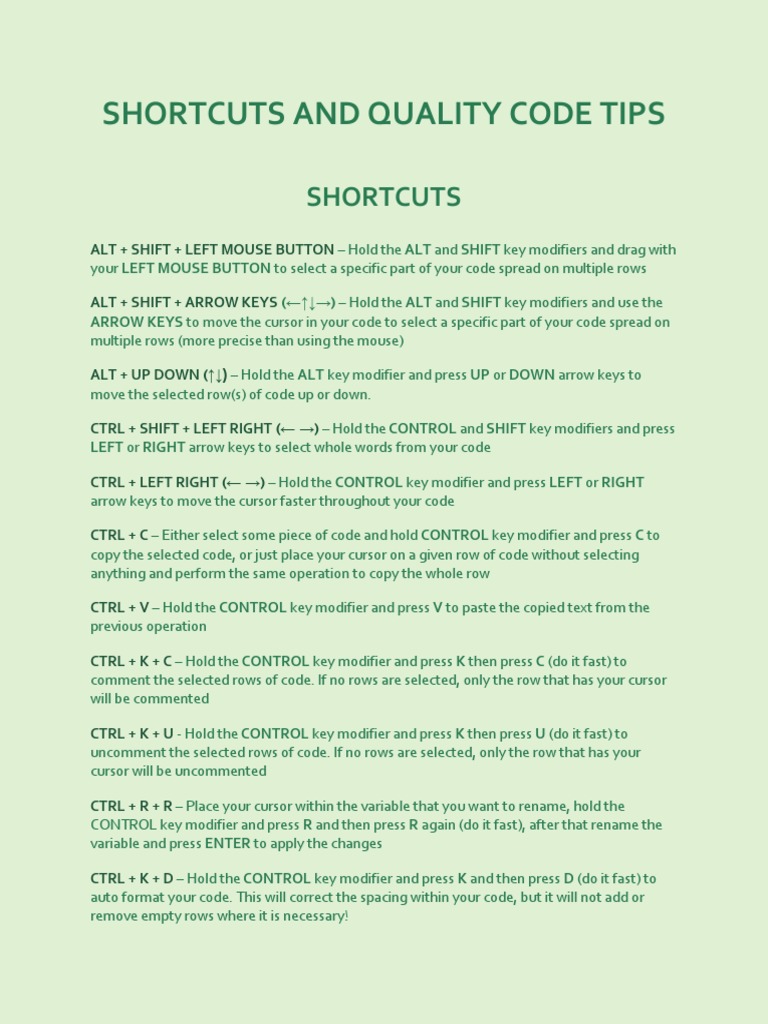 Shortcuts and Quality Tips | PDF | Control Key | Variable (Computer ...