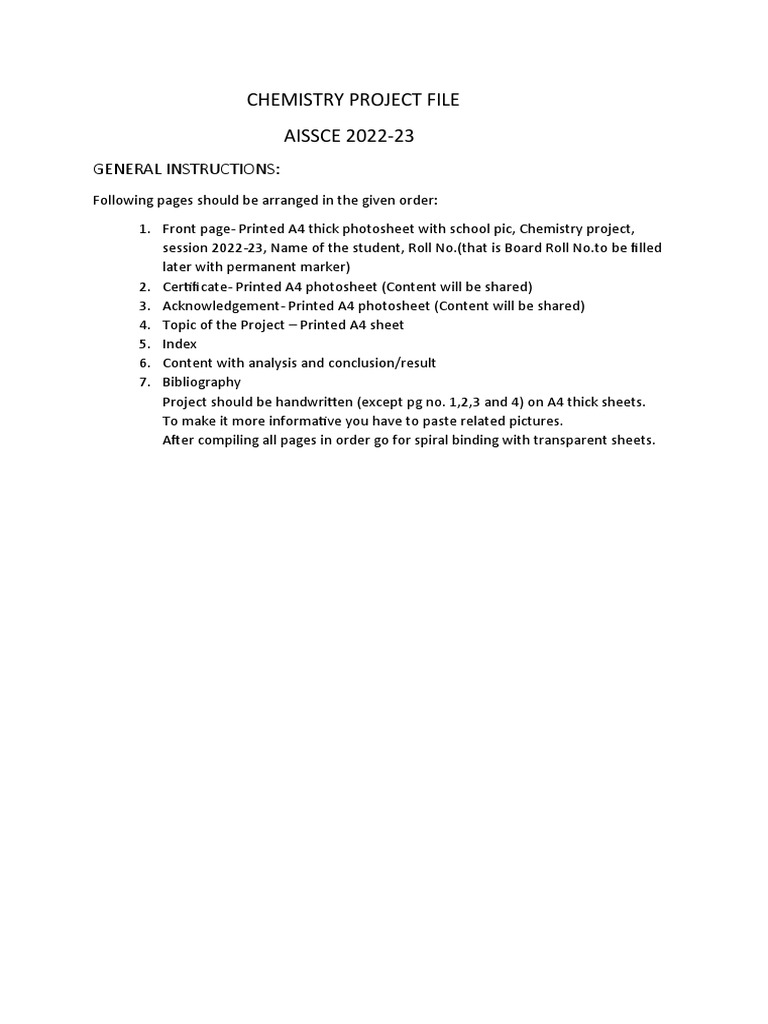 Chemistry Project File | PDF