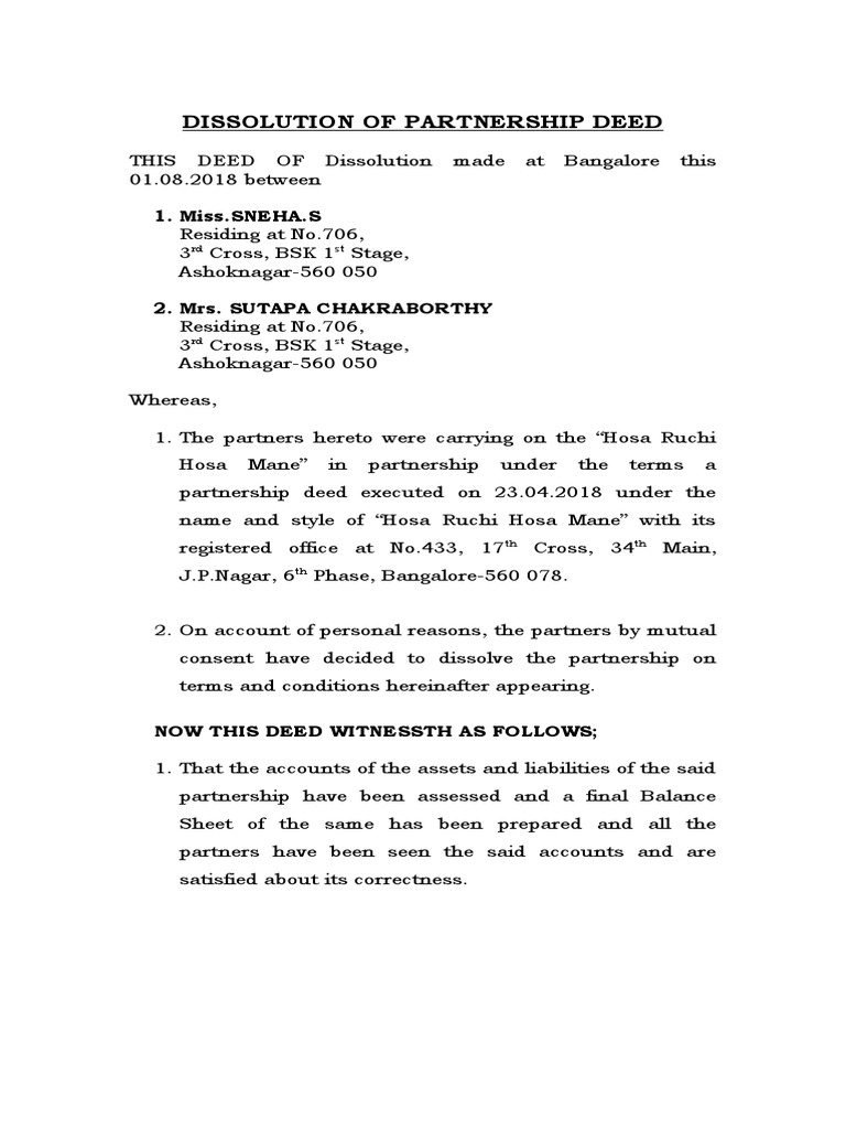 Dissolution of Partnership Deed | PDF | Law
