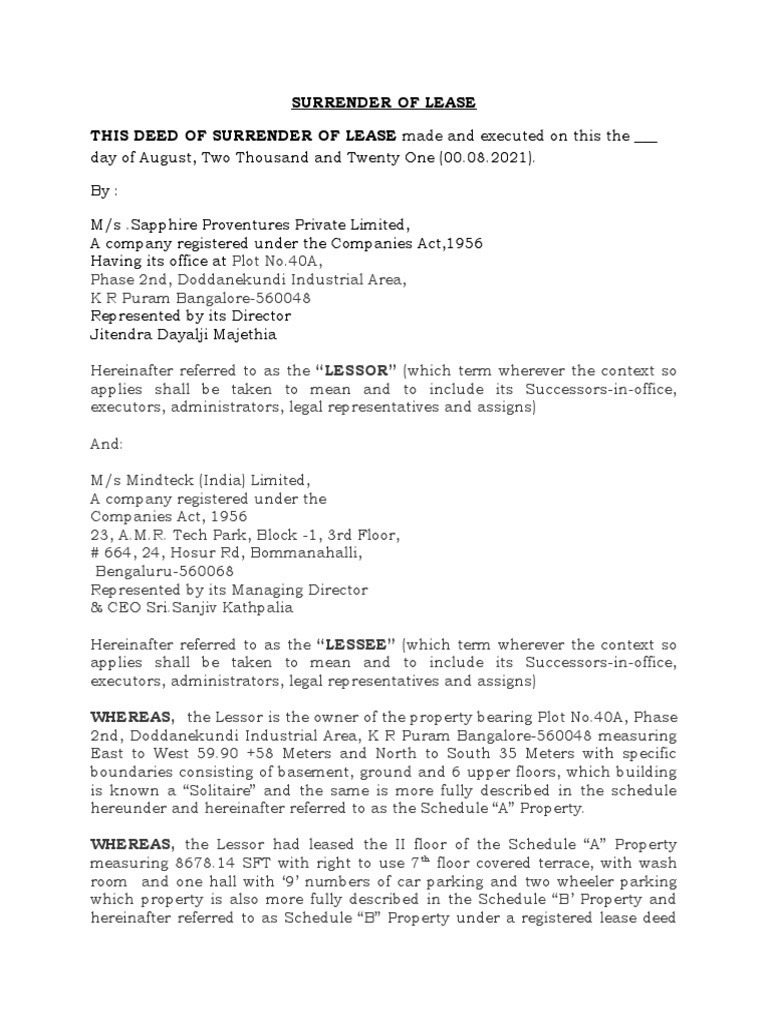 Surrender Deed - Sapphire | PDF | Lease | Property