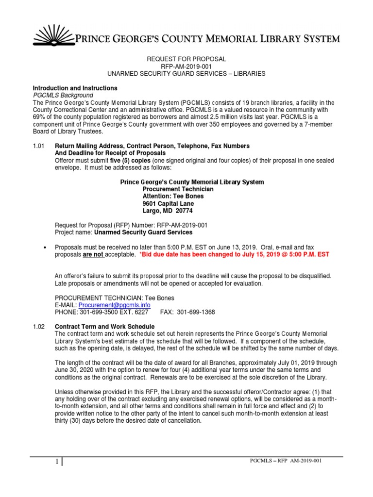 Request For Proposal For Security Guard For Library | Download Free PDF | Government Procurement ...