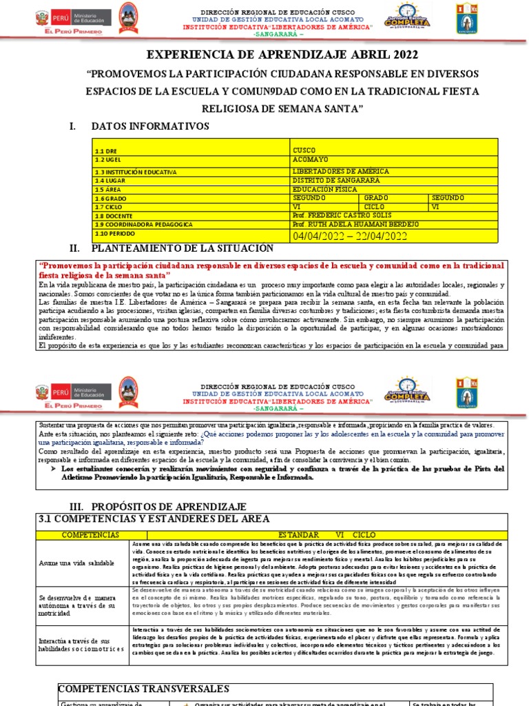 EXP. DE APRE. 01. 2do | PDF | Aprendizaje | Evaluación