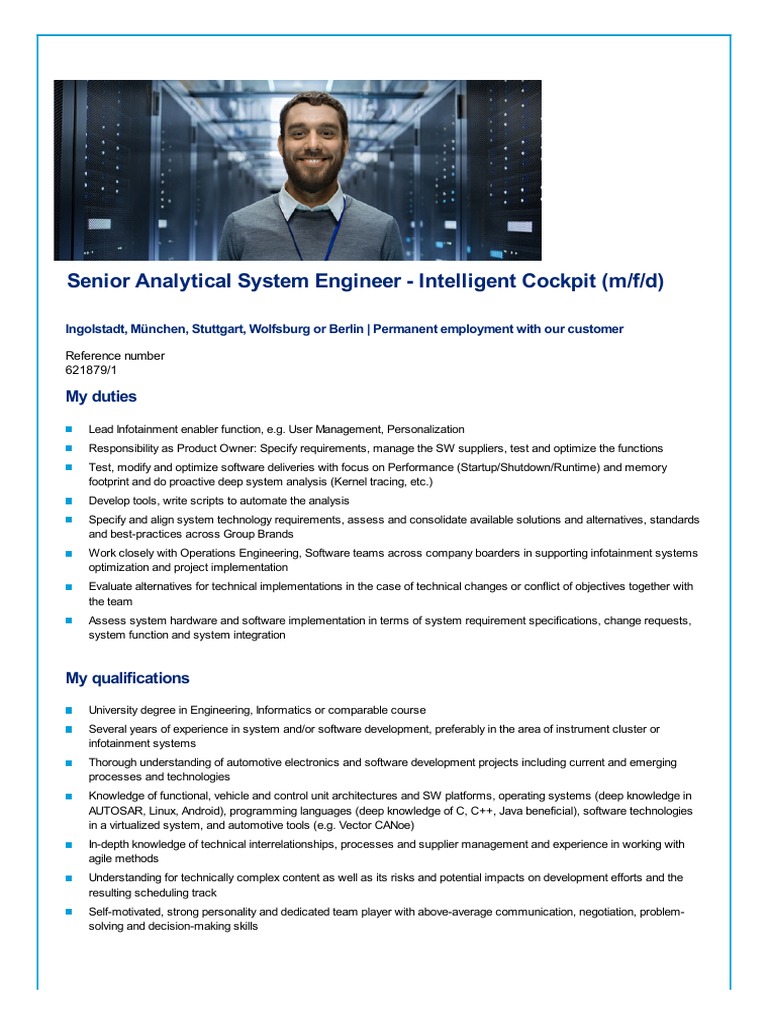 Senior Analytical System Engineer - Intelligent Cockpit | PDF | Systems Engineering | Computing