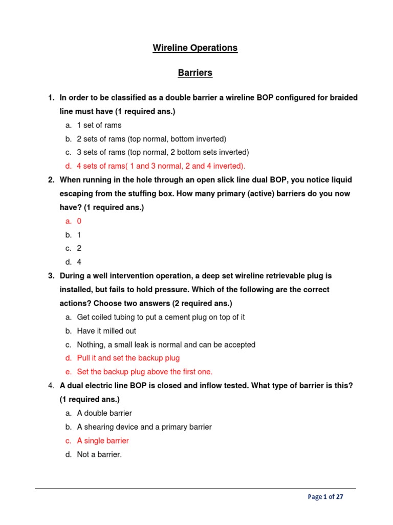 Wireline Exercise Pdf Blowout Well Drilling Leak