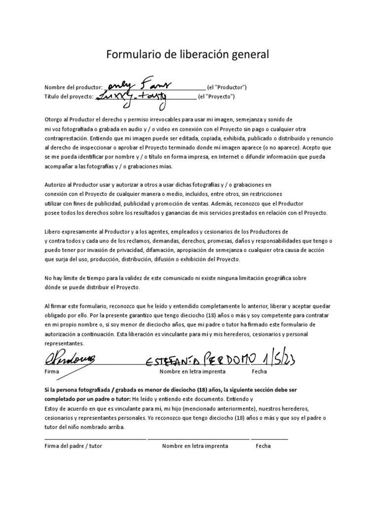 Formulario de Liberación General PDF - 0 | PDF | Publicidad