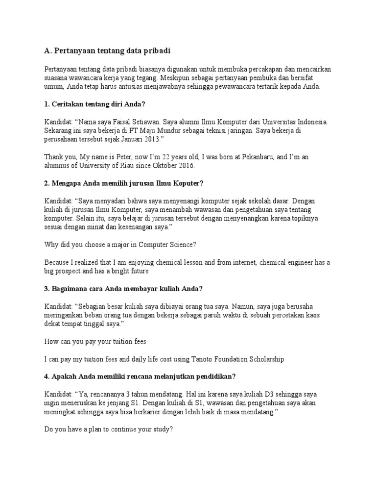 Contoh Soal Interview | PDF