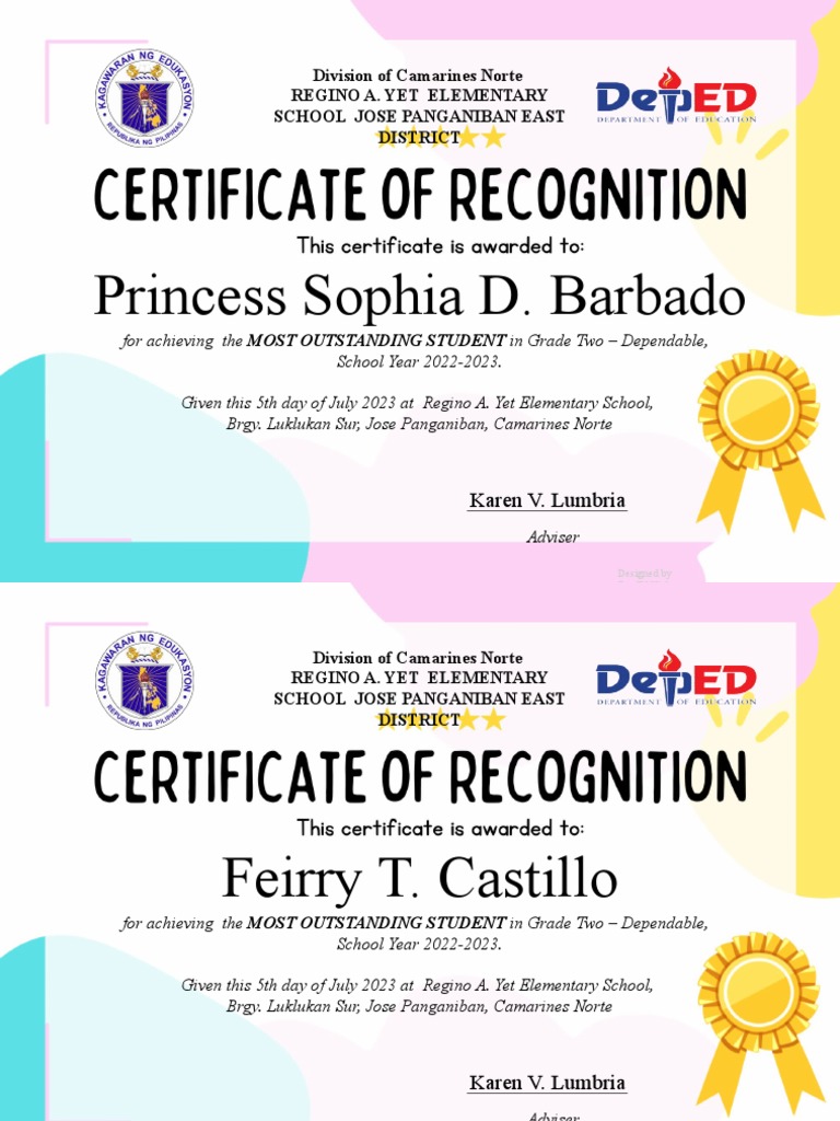 Award Certificates SY 2022 2023 | PDF