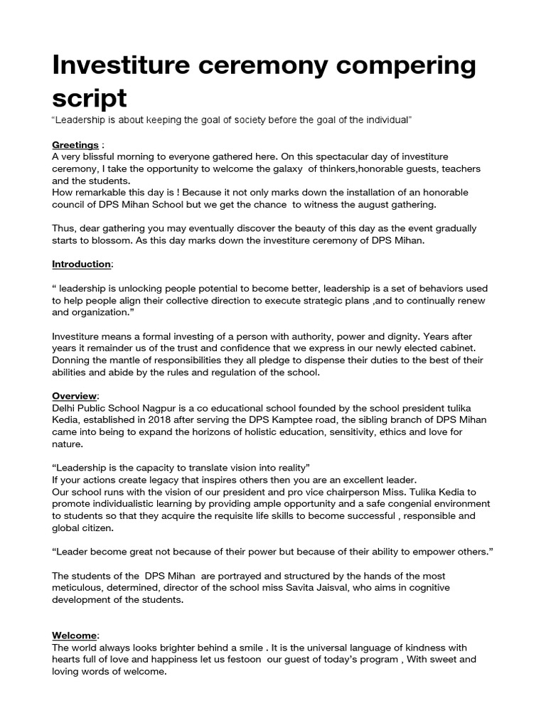 Investiture Ceremony Script 3 | PDF | Leadership