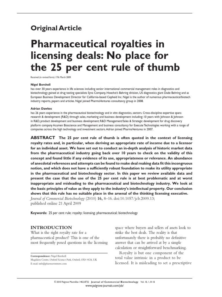Pharma Licensing Royalty Rule | PDF | Royalty Payment | License