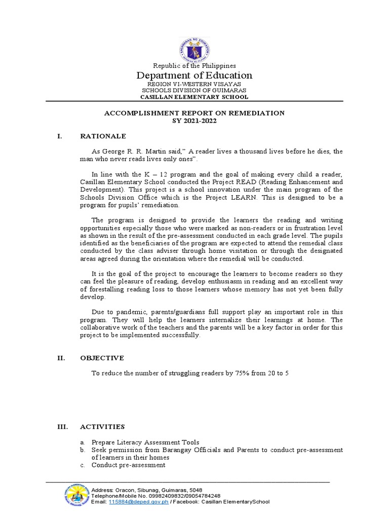 Remediation Accomplishment Report | PDF | Career & Growth | Social Science