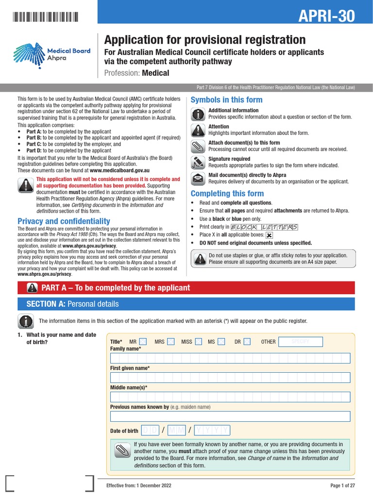 Form Application For Provisional Registration Australian Medical ...