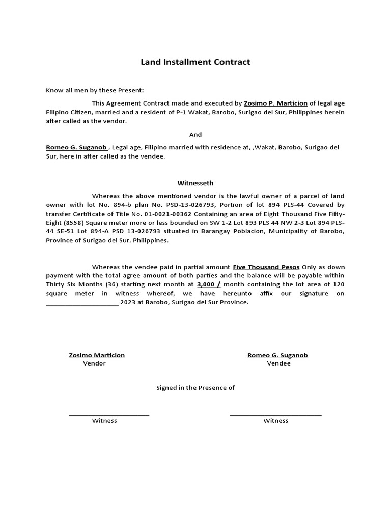 Land Installment Contract | PDF