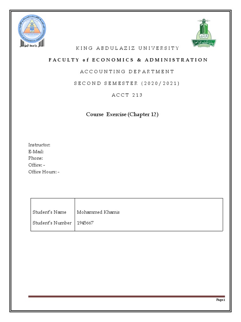 ACCT 213 Exercise (Chapter 12) Ready | PDF | Cash | Financial Services