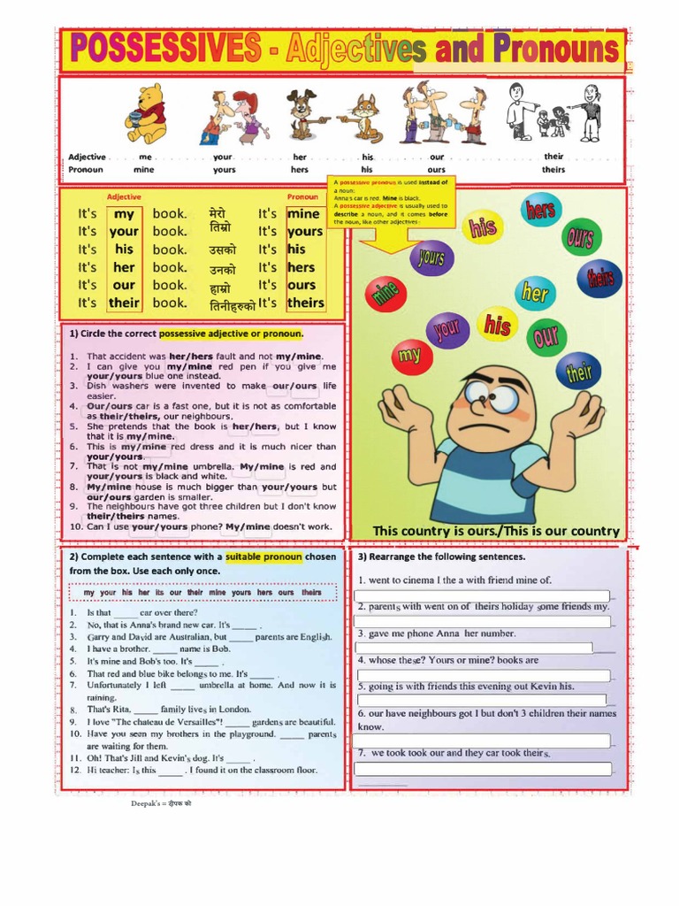 Possessive Pronouns and Adjectives Worksheet | PDF | Adjective | Human ...