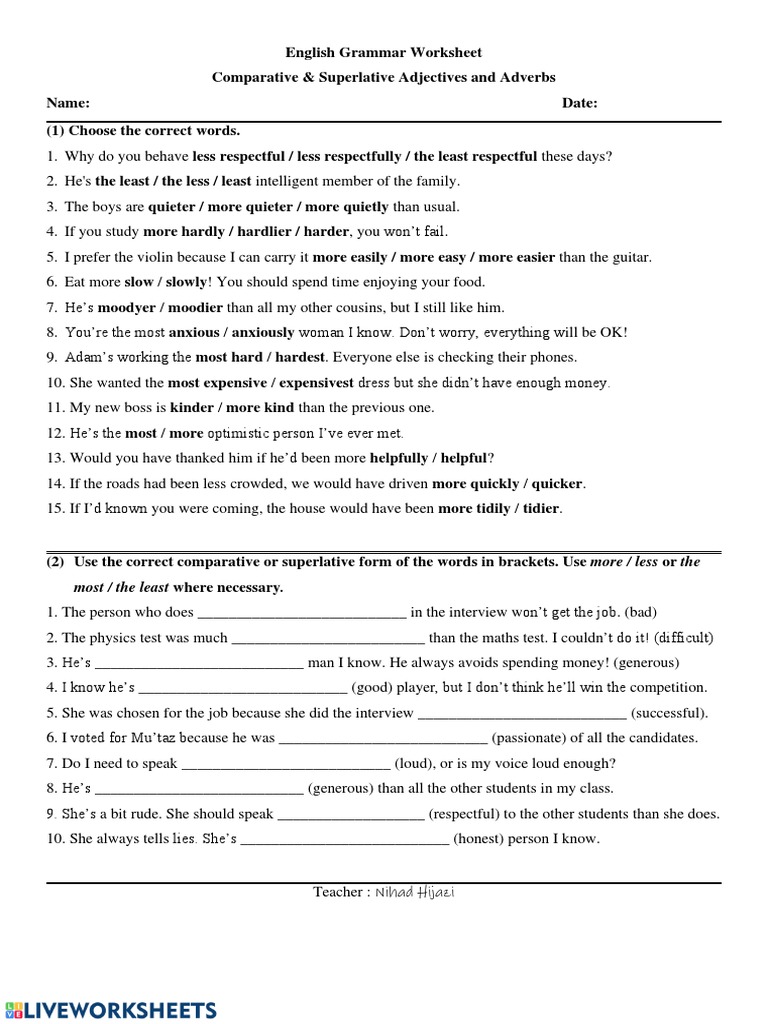 Comparative & Superlative Adj Adv | PDF