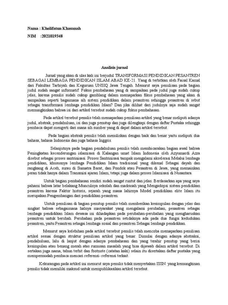 Pendidikan Pesantren Kholifatun Khasanah | PDF