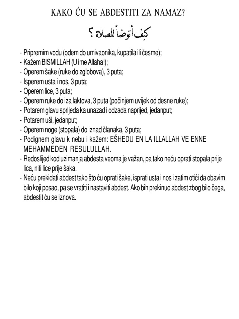 Kako Ću Abdestiti Za Namaz? | PDF
