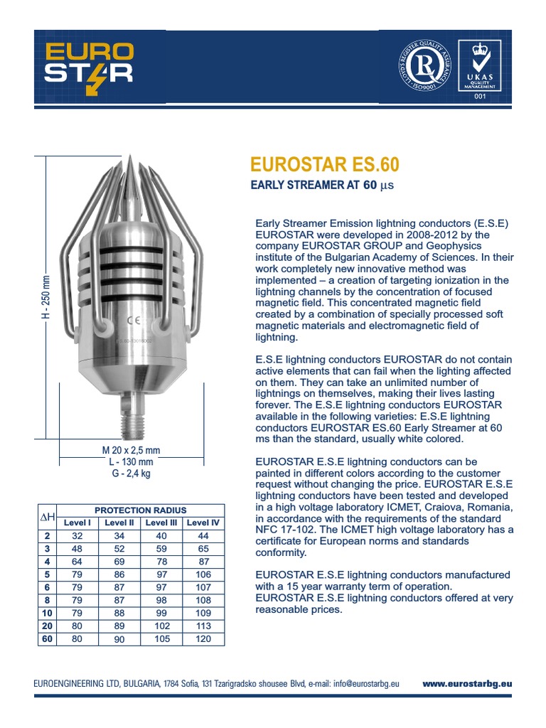 Info ES60 EUROSTAR Lightning Protection Systems | PDF | Lightning | Physics