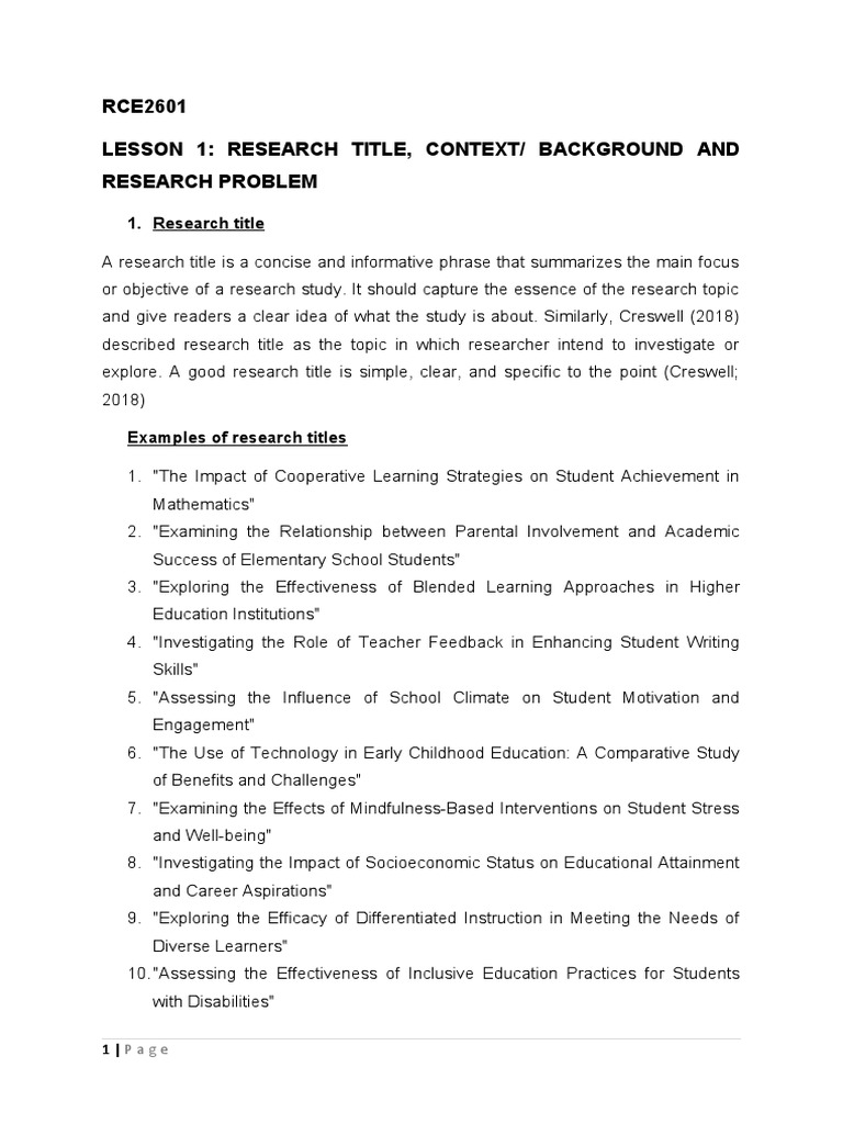 Research Title and Context in Education | PDF | Inclusion (Education ...
