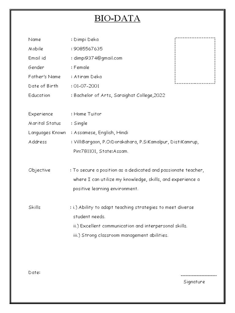 Bio-data-for-job | PDF